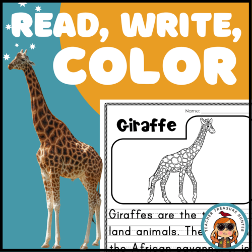 Giraffe African Savanna habitat Read Write Color activity for K, 1st, 2nd grade | Made By Teachers