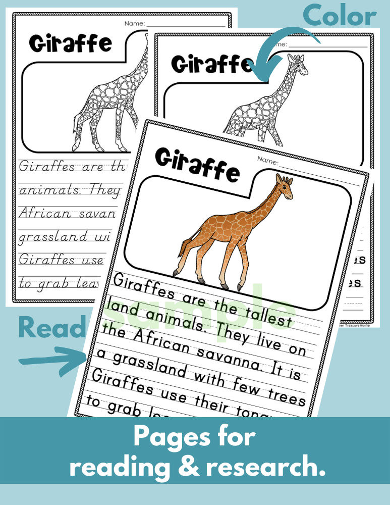 Giraffe African Savanna habitat Read Write Color activity for K, 1st ...