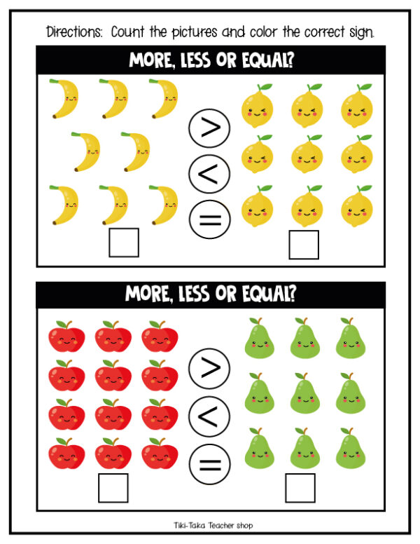 Greater than Less than Equal to 1-20 - 50 More or Less activities ...