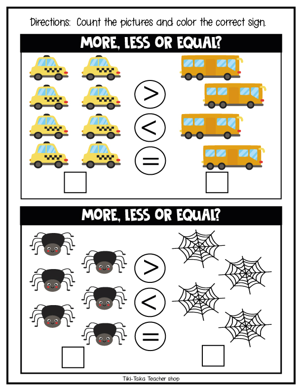 Greater than Less than Equal to 1-20 - 50 More or Less activities ...