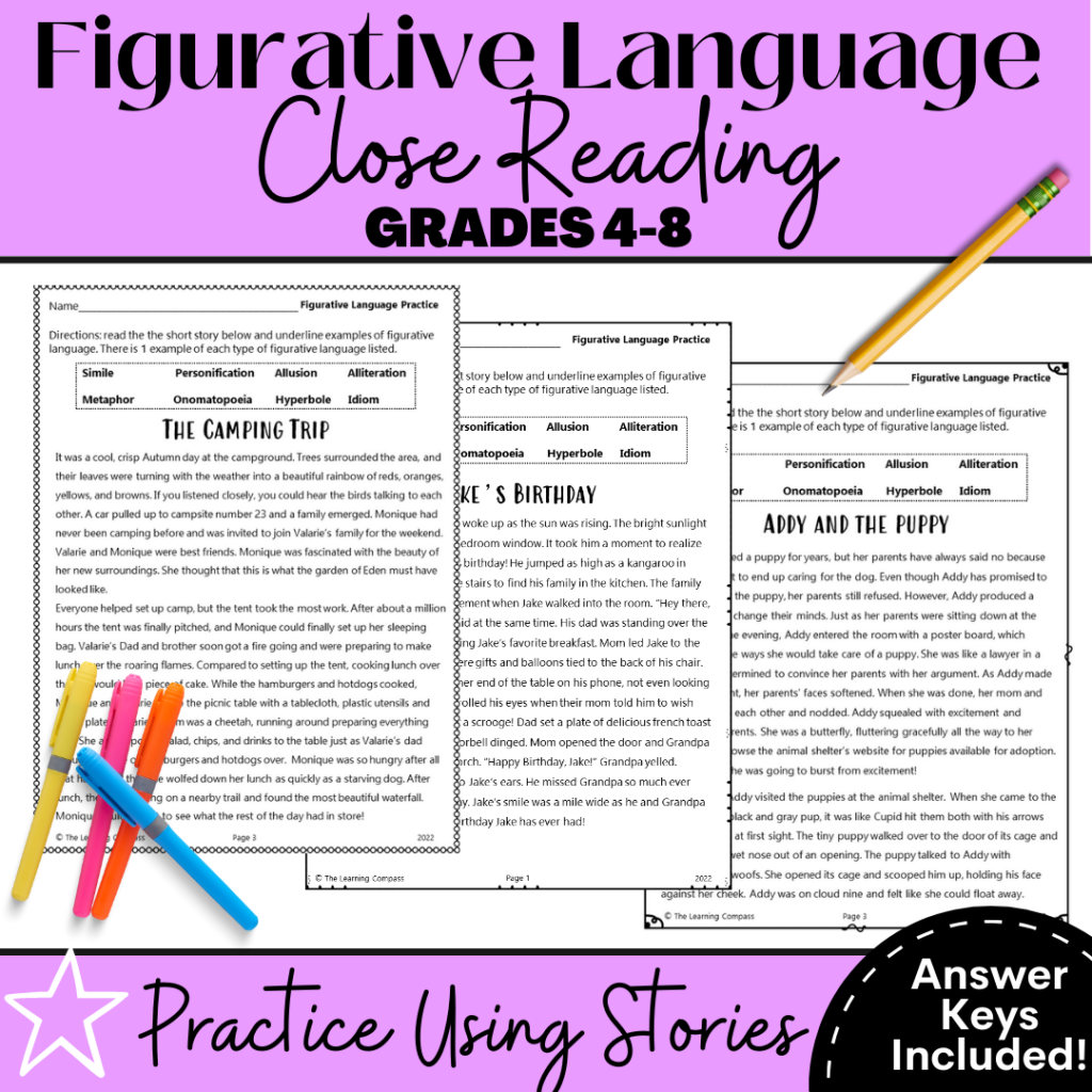 Figurative Language Practice | Close Reading with Original Stories ...