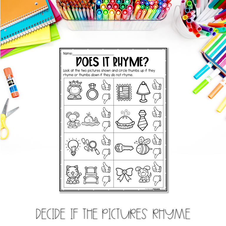 No Prep Rhyming Worksheets for Preschool and Kindergarten | Made By ...