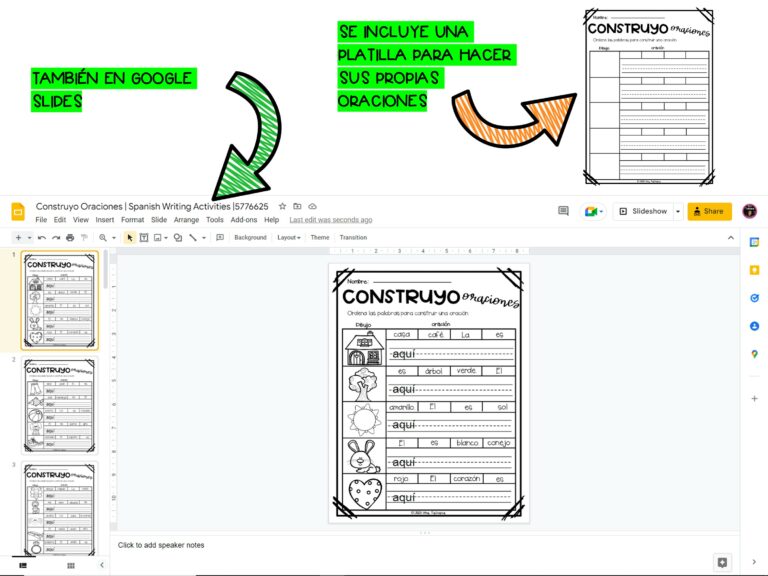 Construyo Oraciones | Spanish Writing Activities | Building Sentences ...
