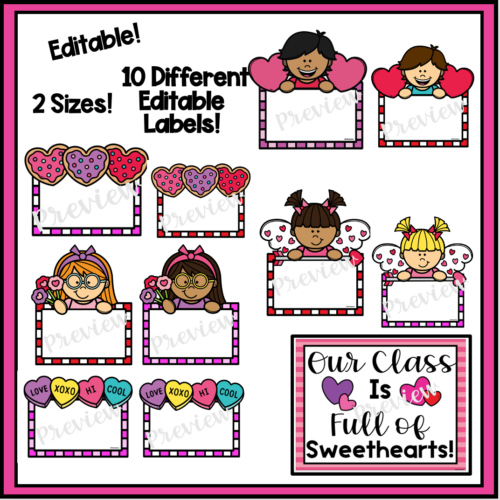 February Decor Bulletin Board Editable Name Tags | Made By Teachers