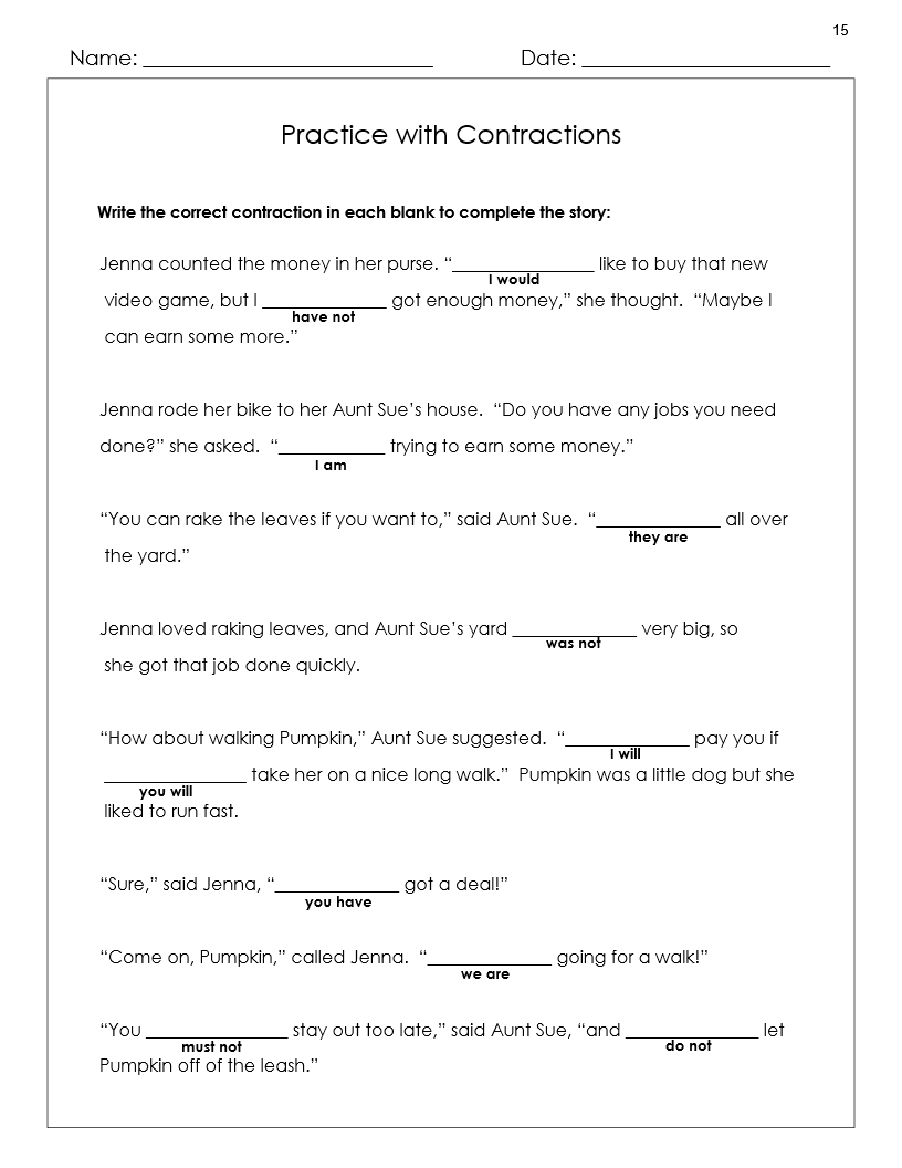 66 Contractions! - 31 worksheet pages - Scaffolded - Grades 3-4-5 ...