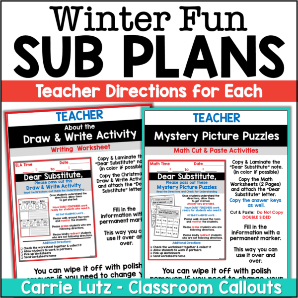 First Grade Emergency Sub Plans - Winter | Made By Teachers
