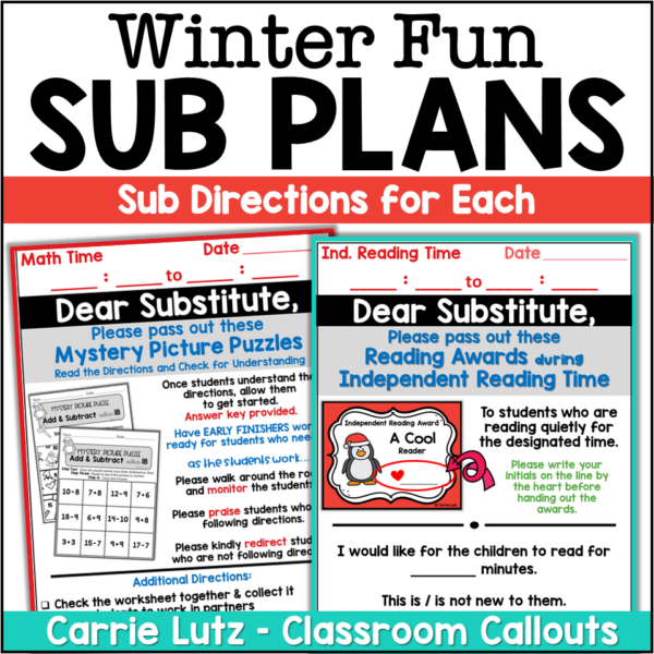 First Grade Emergency Sub Plans - Winter | Made By Teachers