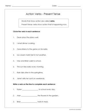 Action Verbs - Present and Past Tense - 3 worksheets - Grades 1-2 ...