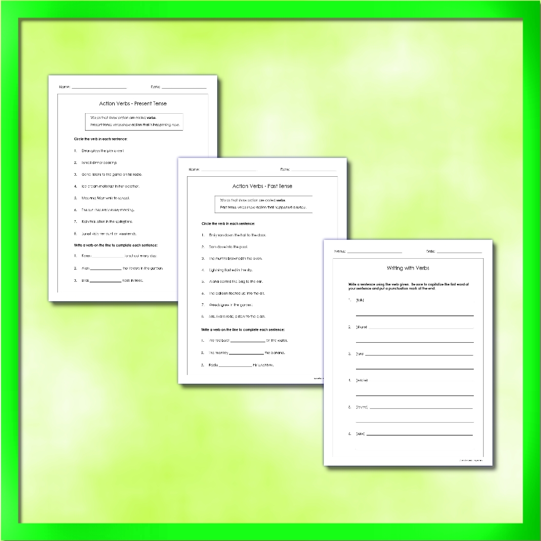 Action Verbs - Present and Past Tense - 3 worksheets - Grades 1-2 ...