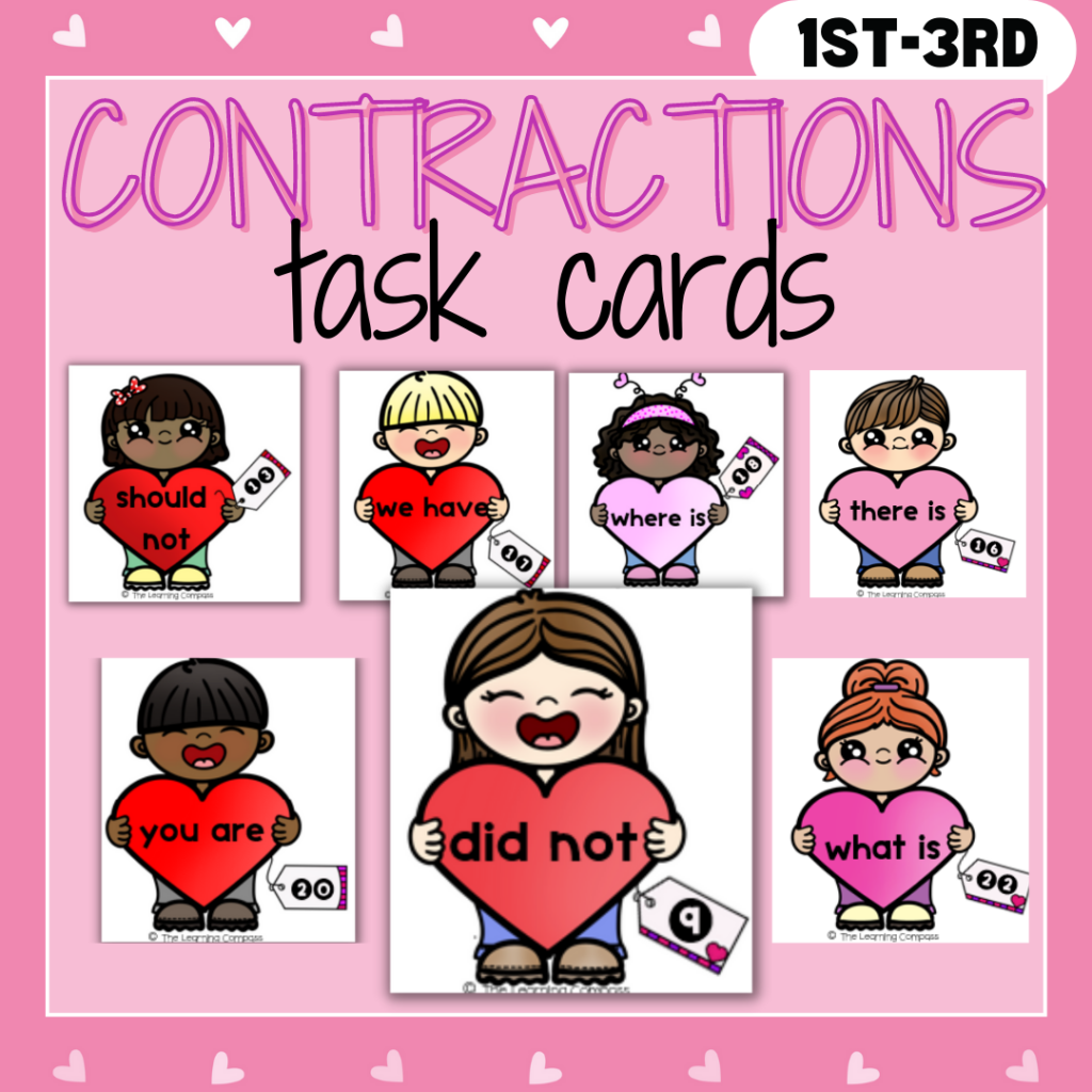 Contractions Practice Task Cards | Valentine's Day Theme | Made By Teachers