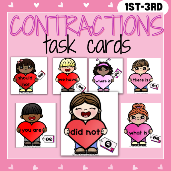 Contractions Practice Task Cards | Valentine's Day Theme | Made By Teachers