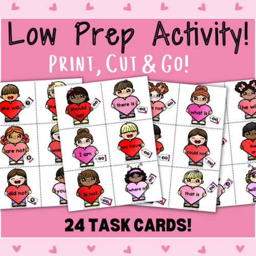 Contractions Practice Task Cards | Valentine's Day Theme | Made By Teachers