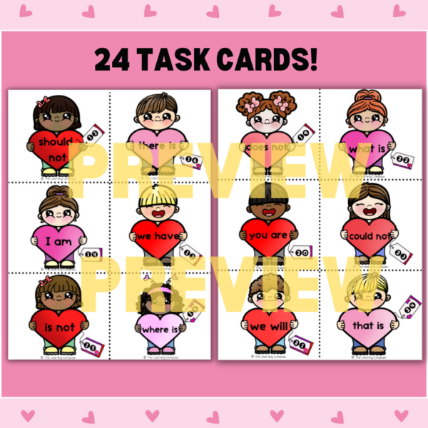 Contractions Practice Task Cards | Valentine's Day Theme | Made By Teachers