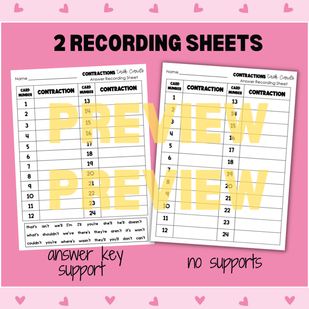 Contractions Practice Task Cards | Valentine's Day Theme | Made By Teachers