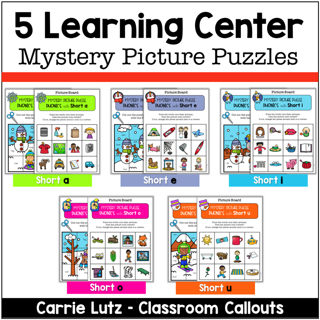 Winter Phonics Activity CVC Mystery Picture Puzzles Centers Cut & Paste ...