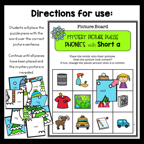 Winter Phonics Activity CVC Mystery Picture Puzzles Centers Cut & Paste ...