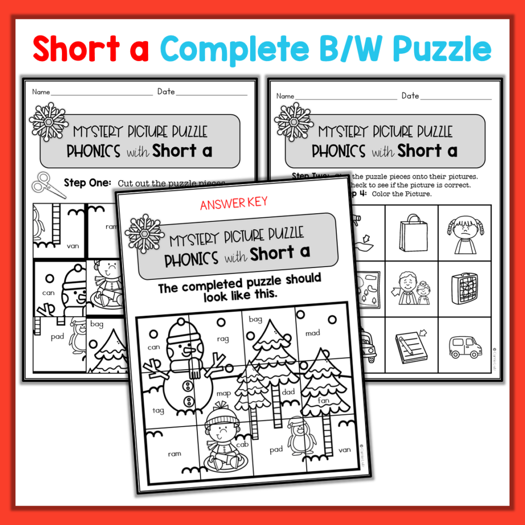 Winter Phonics Activity CVC Mystery Picture Puzzles Centers Cut & Paste ...