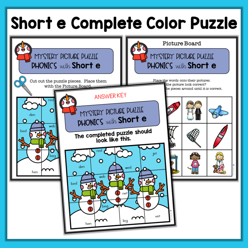 Winter Phonics Activity CVC Mystery Picture Puzzles Centers Cut & Paste ...
