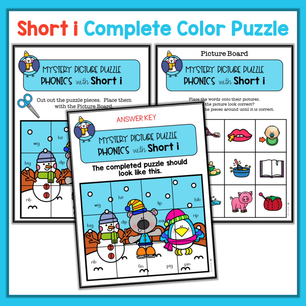 Winter Phonics Activity CVC Mystery Picture Puzzles Centers Cut & Paste ...