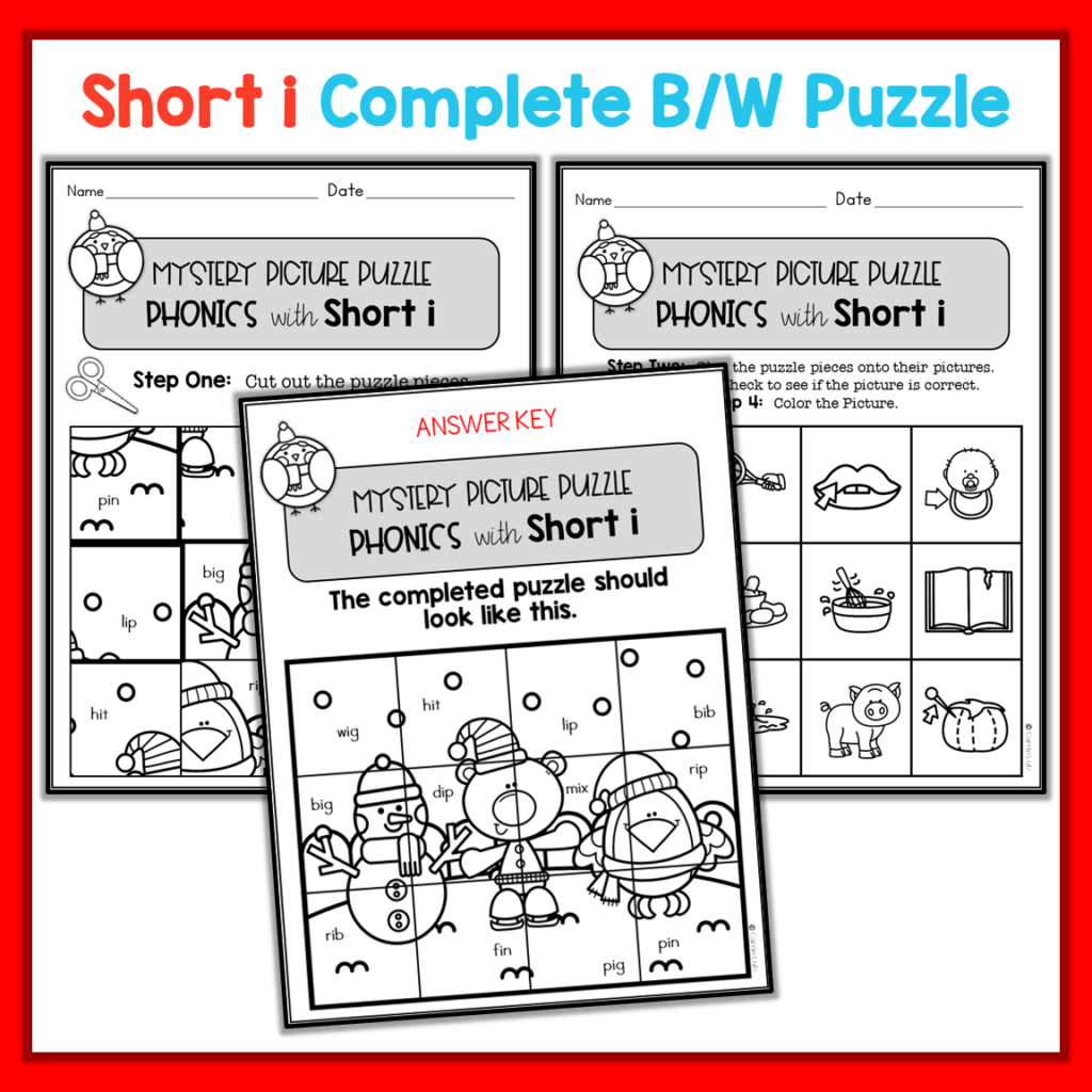 Winter Phonics Activity CVC Mystery Picture Puzzles Centers Cut & Paste ...