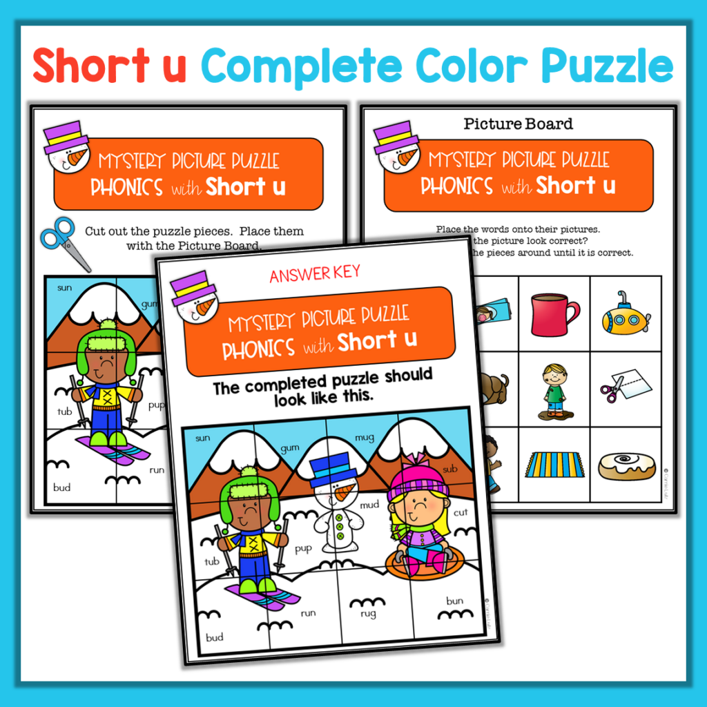 Winter Phonics Activity CVC Mystery Picture Puzzles Centers Cut & Paste ...