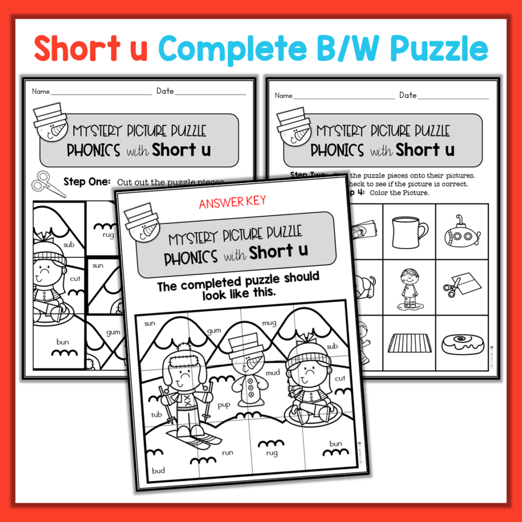 Winter Phonics Activity CVC Mystery Picture Puzzles Centers Cut & Paste ...