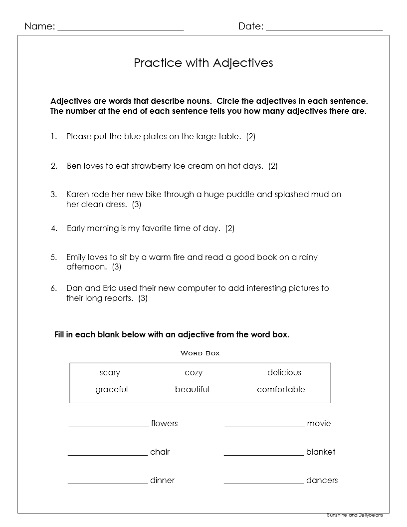 Adjectives Practice - 5 Worksheets and Answer Key - Grade 2 - CCSS ...