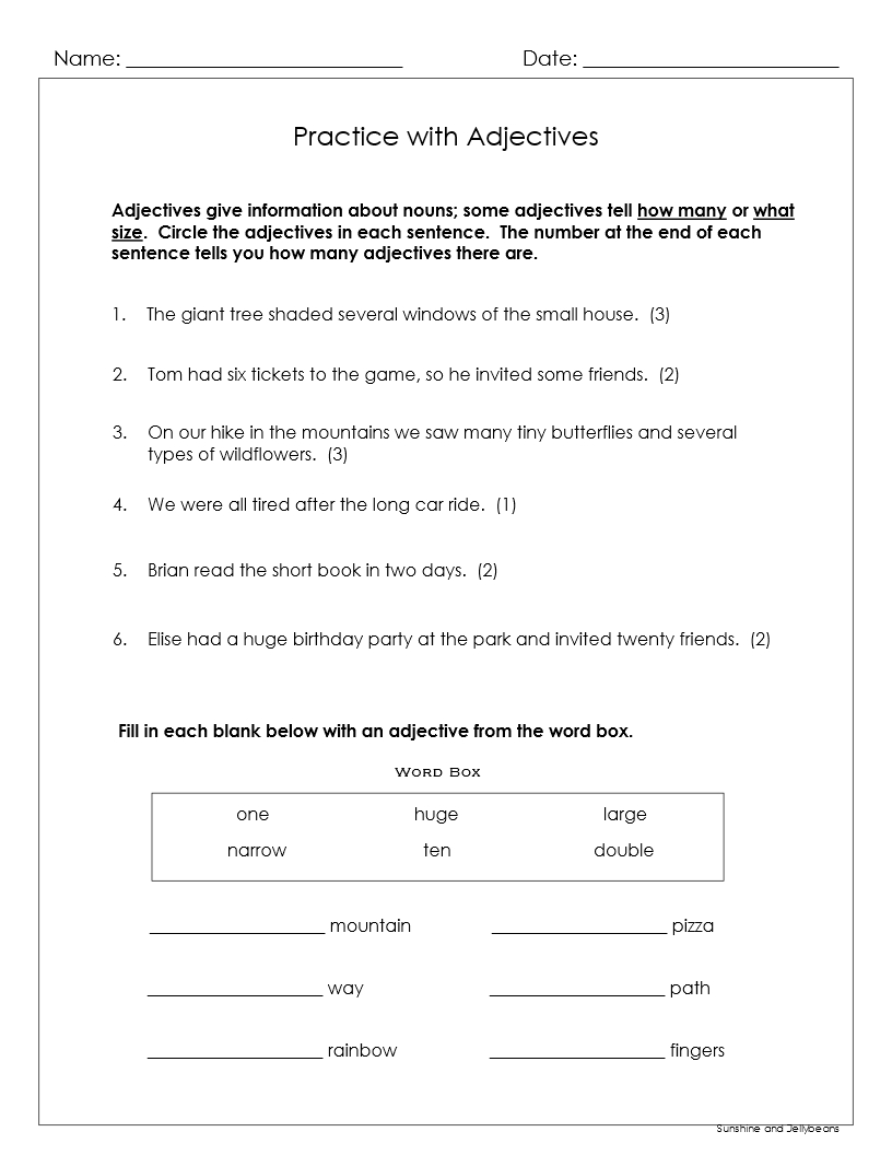 Adjectives Practice - 5 Worksheets and Answer Key - Grade 2 - CCSS ...