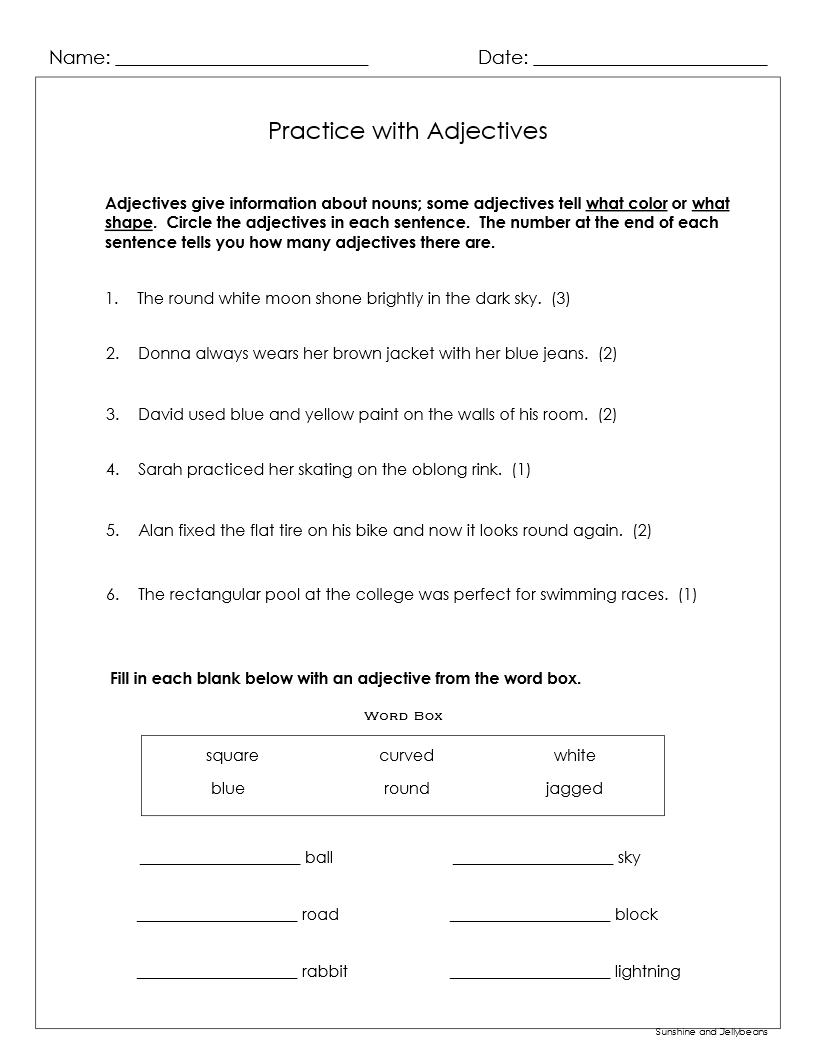 Adjectives Practice - 5 Worksheets and Answer Key - Grade 2 - CCSS ...