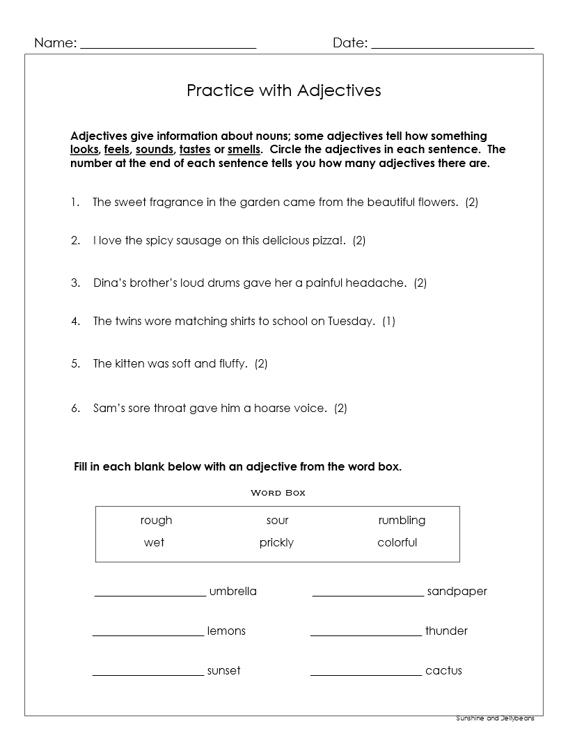 Adjectives Practice - 5 Worksheets and Answer Key - Grade 2 - CCSS ...