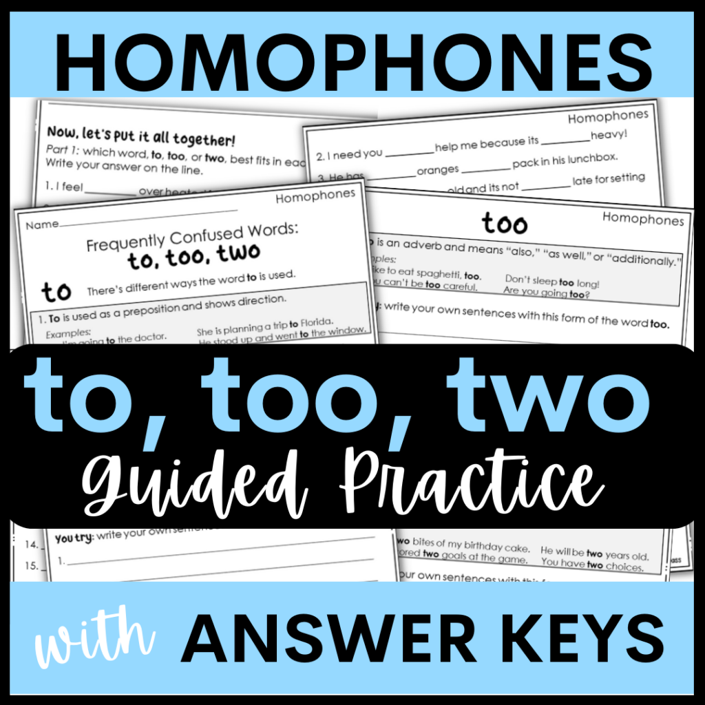 To, Too, Two Guided Practice | Homophones | Made By Teachers