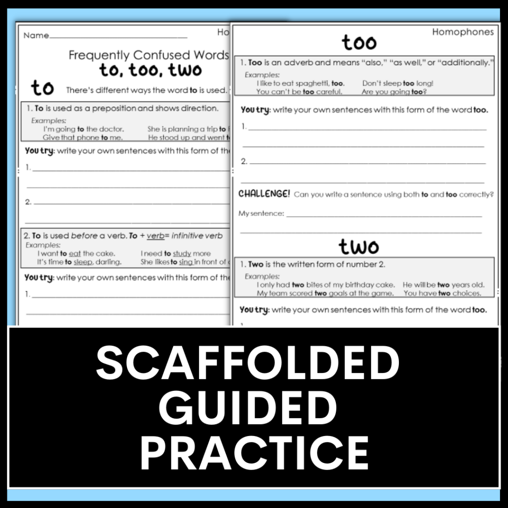 To, Too, Two Guided Practice | Homophones | Made By Teachers
