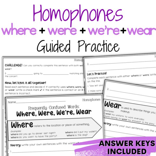 Where, Were, We're, Wear Guided Practice | Homophones | Made By Teachers