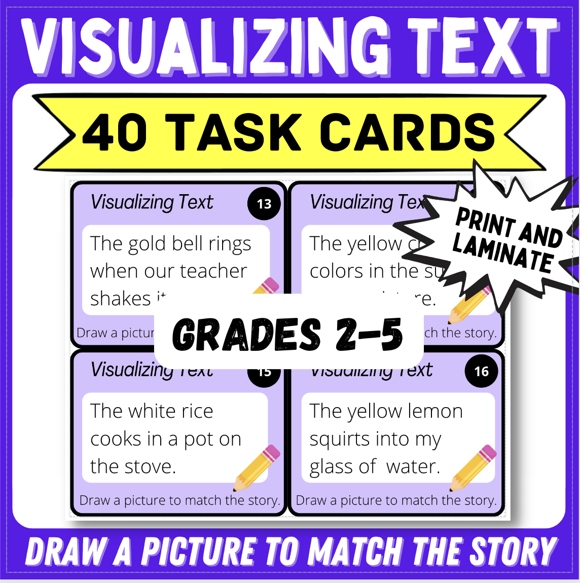 Visualizing Text Task Cards: Draw a Picture Activities | Made By Teachers