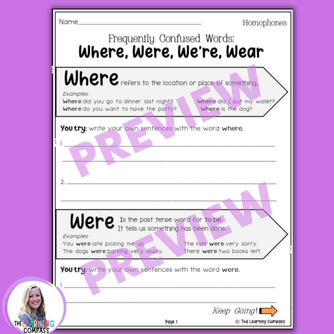 Where, Were, We're, Wear Guided Practice | Homophones | Made By Teachers