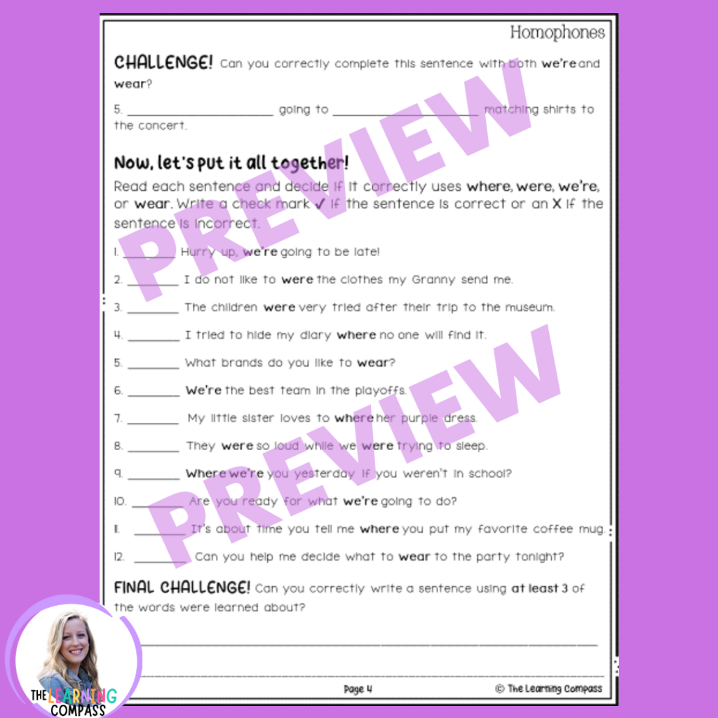 Where, Were, We're, Wear Guided Practice | Homophones | Made By Teachers