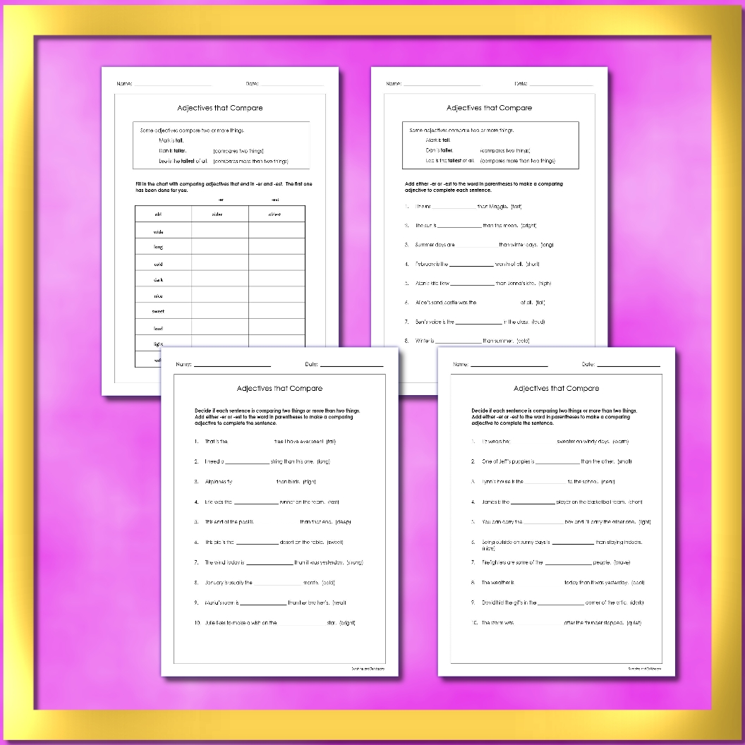 Adjectives that Compare - using -er / -est - 4 worksheets - Grades 1-2 ...