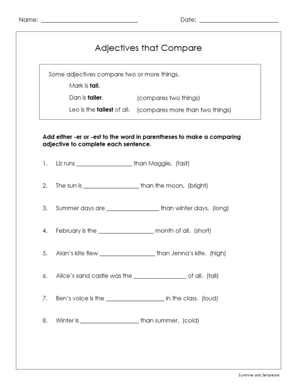 Adjectives that Compare - using -er / -est - 4 worksheets - Grades 1-2 ...