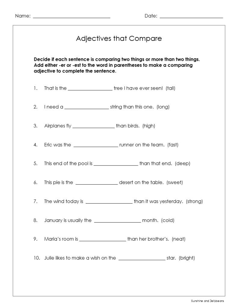 Adjectives that Compare - using -er / -est - 4 worksheets - Grades 1-2 ...
