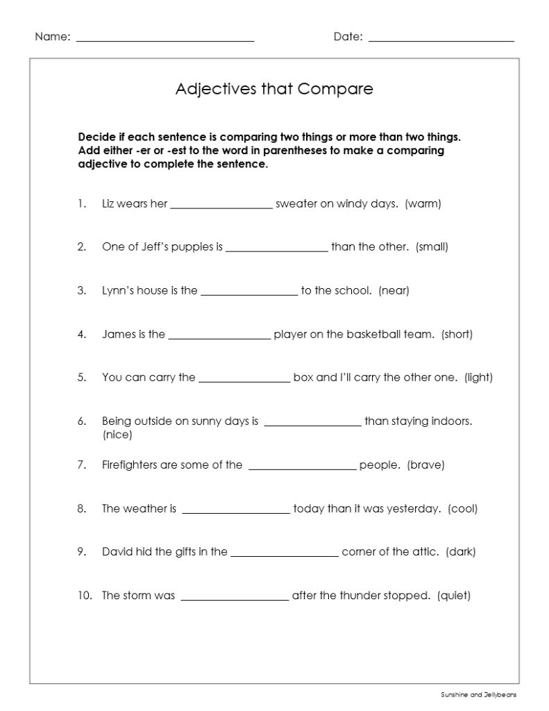 Adjectives that Compare - using -er / -est - 4 worksheets - Grades 1-2 ...