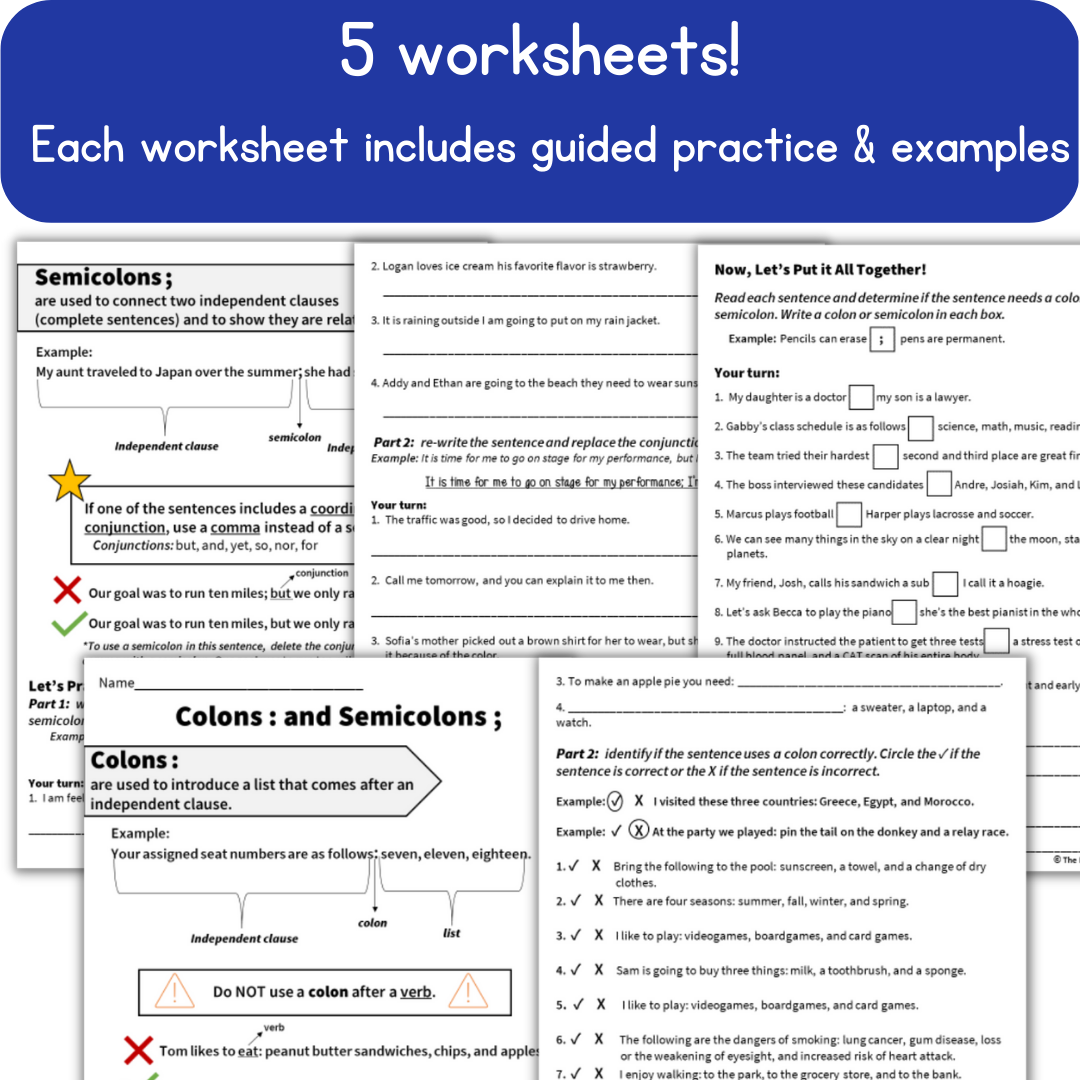 Colons and Semicolons Guided Practice | Made By Teachers