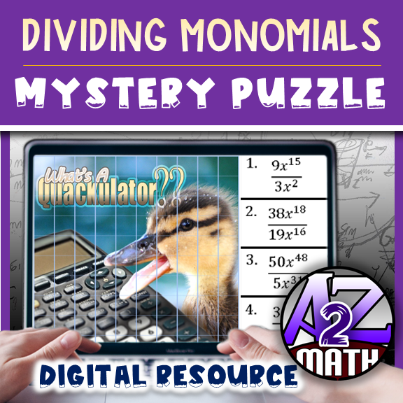Laws of Exponents Dividing Monomials Activity Digital Pixel Art Mystery ...