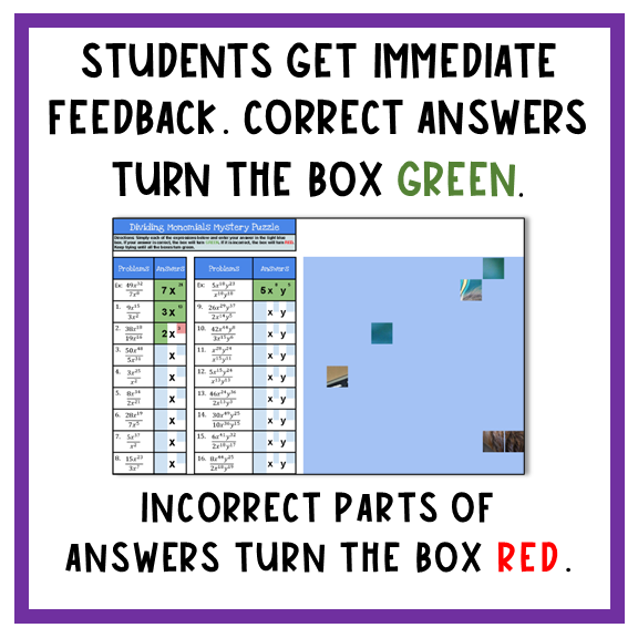 Laws of Exponents Dividing Monomials Activity Digital Pixel Art Mystery ...