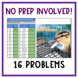 Laws of Exponents Dividing Monomials Activity Digital Pixel Art Mystery ...