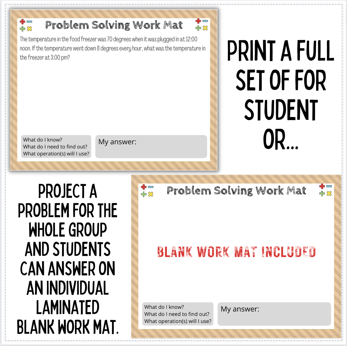 60 Math Problem Solving Work Mat Activities w/ Math Posters for Grades ...