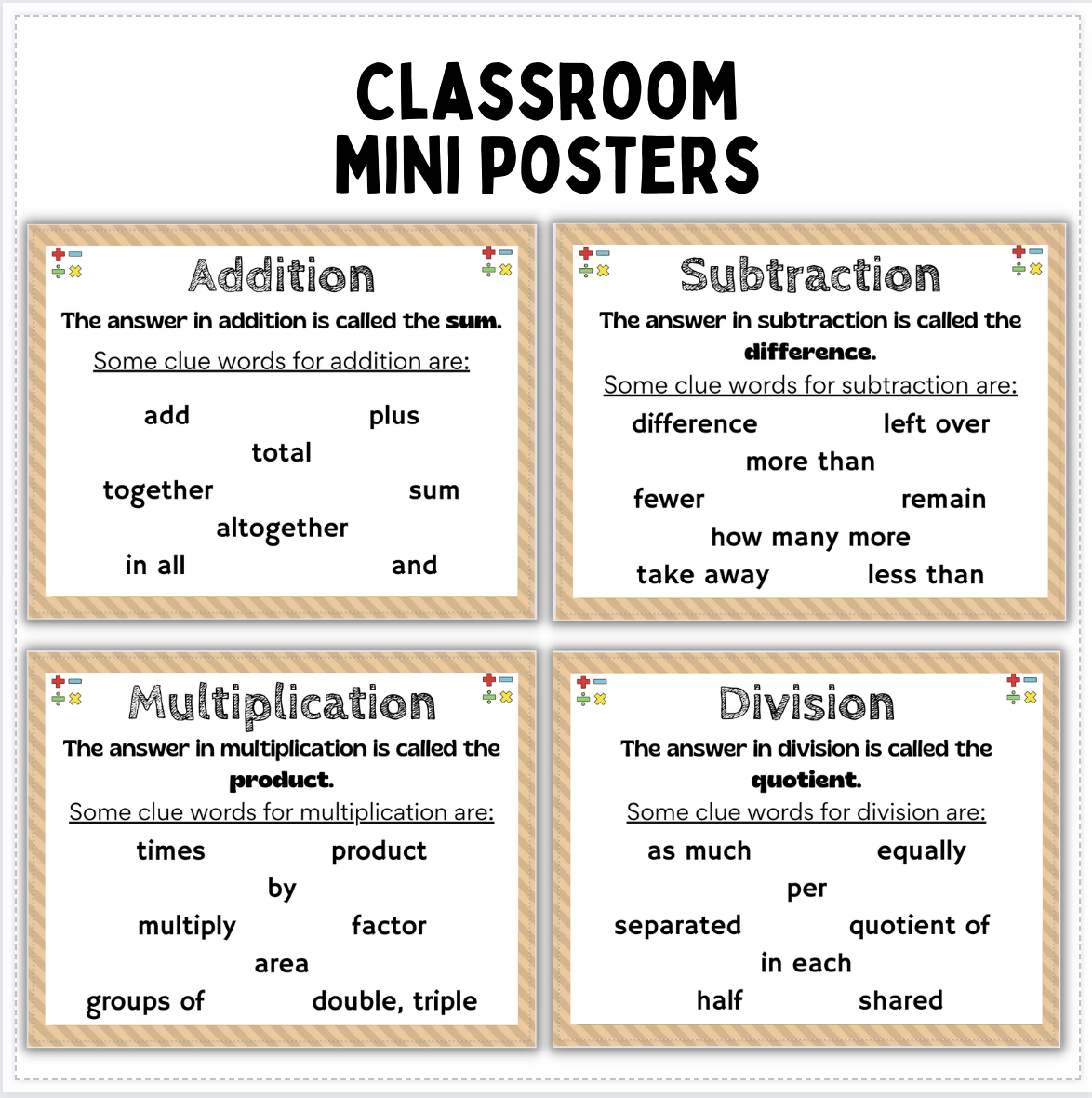 60 Math Problem Solving Work Mat Activities w/ Math Posters for Grades ...