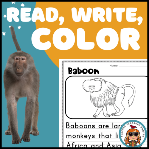 Baboon Read Write Color African animal writing activity for safari ...