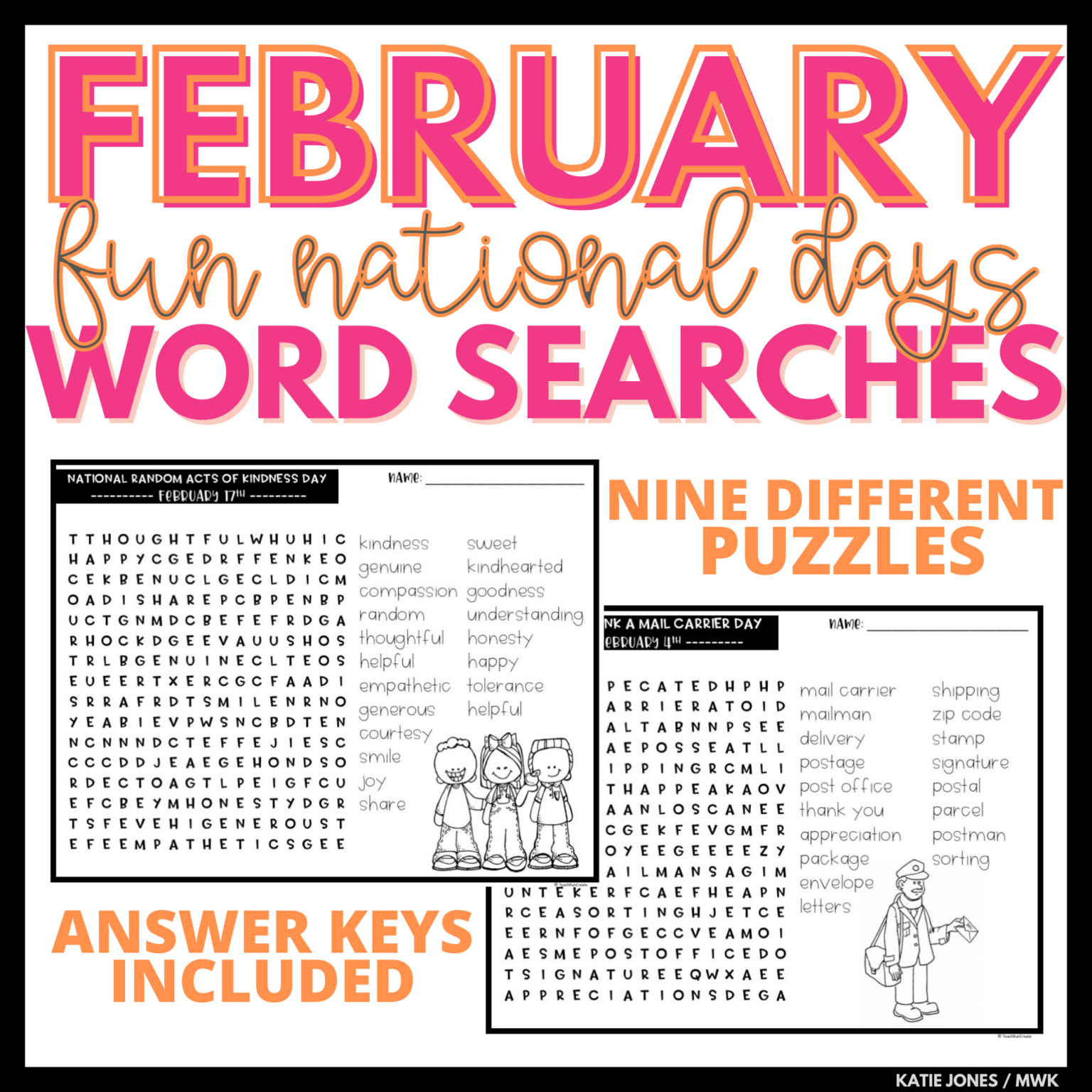 February Word Search Puzzles | Made By Teachers