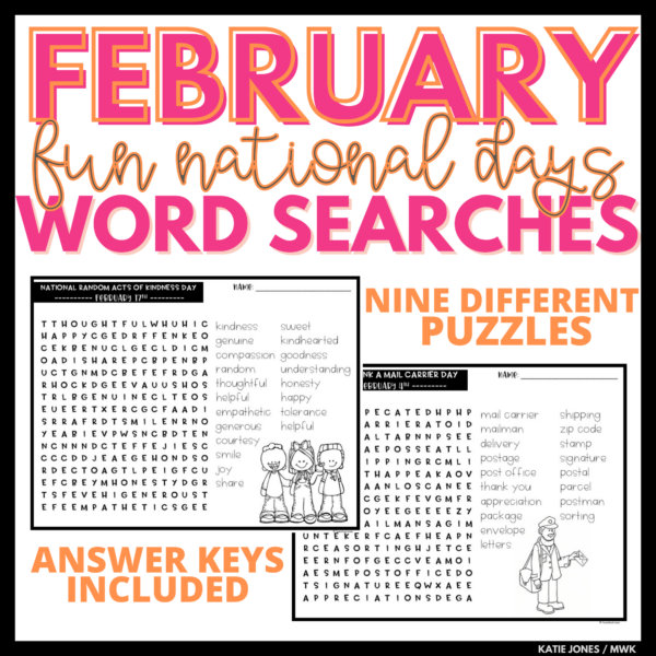 February Word Search Puzzles | Made By Teachers
