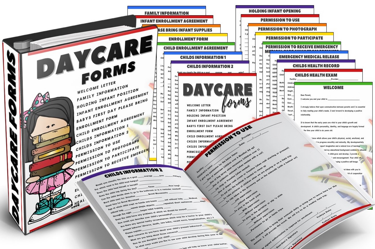 DAYCARE CHILD CARE FORMS - COLORFUL RAINBOW DESIGN | Made By Teachers